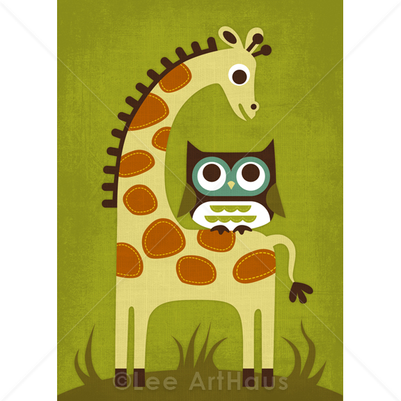 68r Retro Owl And Giraffe 5x7 Print on Luulla